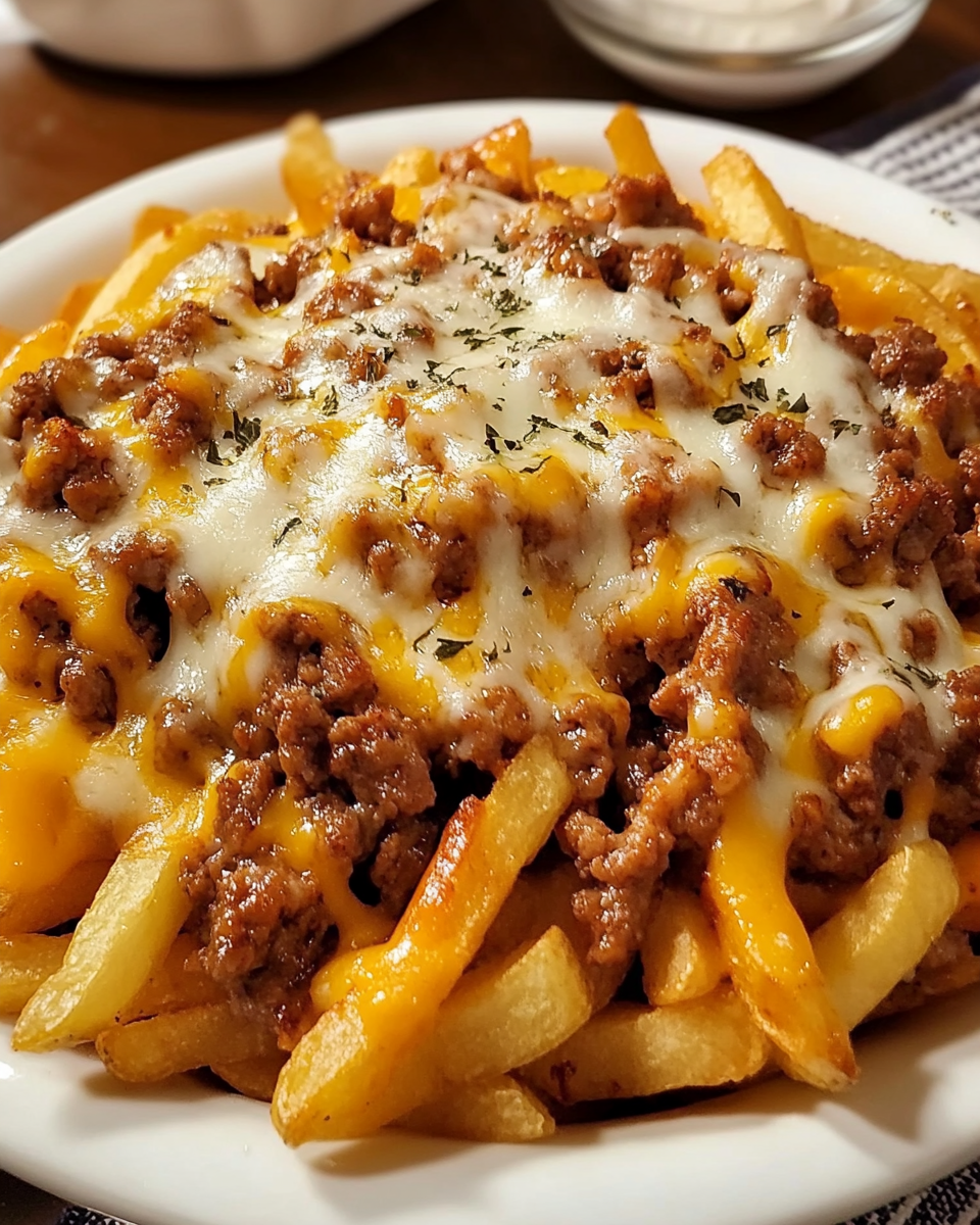 Irresistible Cheesy Loaded Fries with Beef and Mozzarella - Recipes by Lina