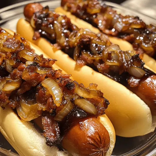 Winter BBQ Bacon Dogs with Bourbon-Glazed Onions - Recipes by Lina
