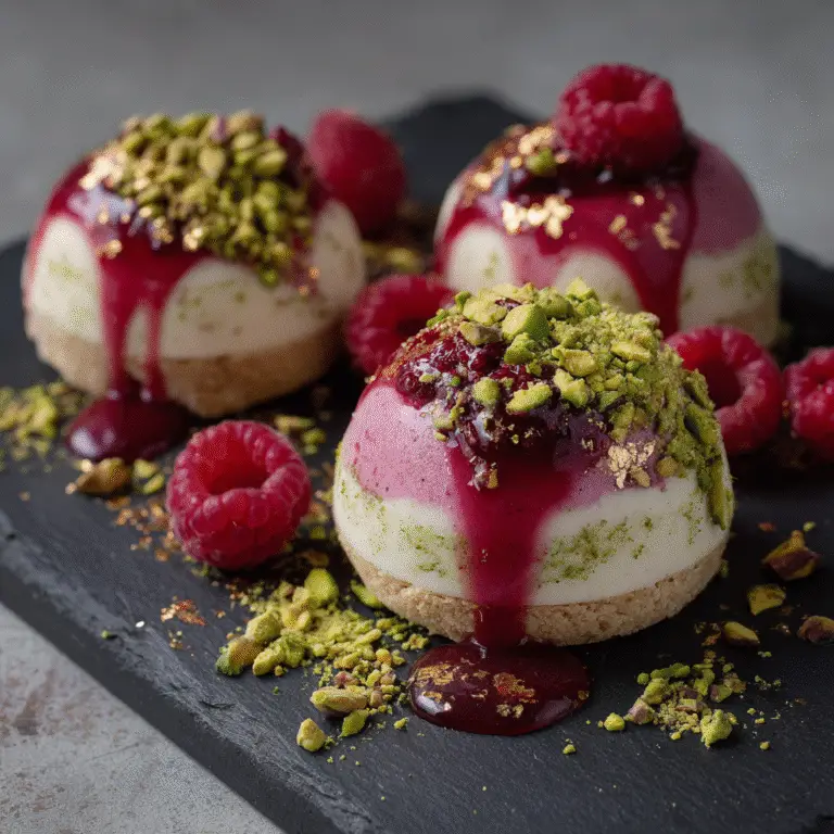 Pistachio & Raspberry Cheesecake Domes - Recipes by Lina