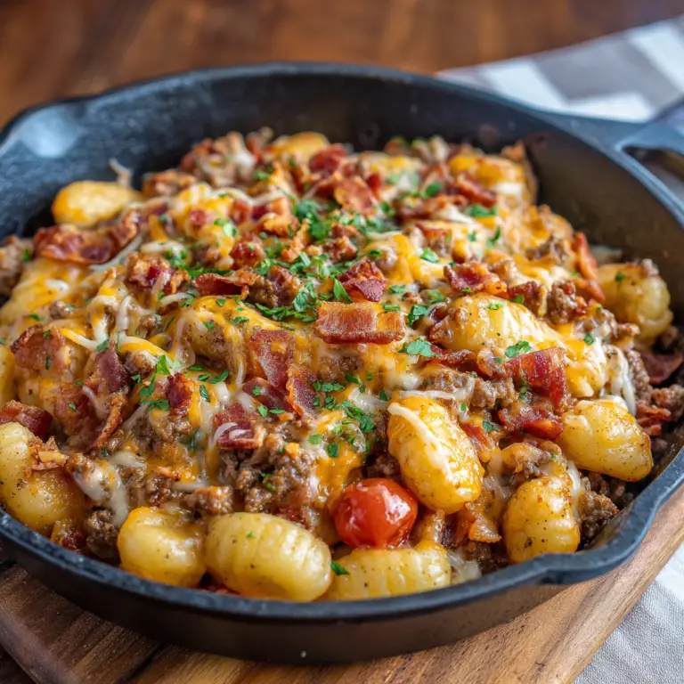 Bacon Cheeseburger Gnocchi Skillet – Hearty Cheesy Dinner